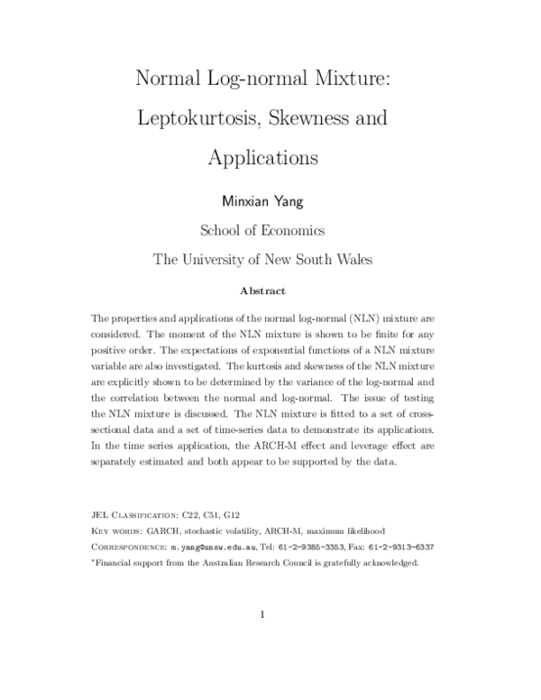 (PDF) Normal log-normal mixture, leptokurtosis and skewness