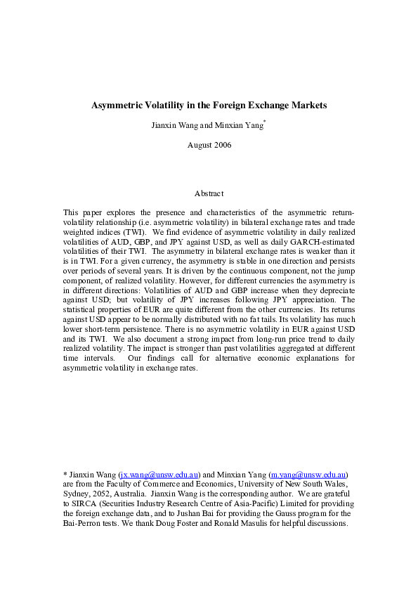 (PDF) Asymmetric volatility in the foreign exchange markets