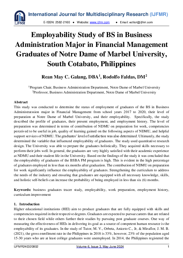 (PDF) Employability Study of BS in Business Administration Major in ...