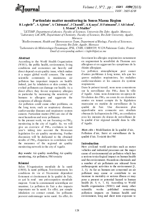 (PDF) Particulate matter monitoring in Souss Massa Region