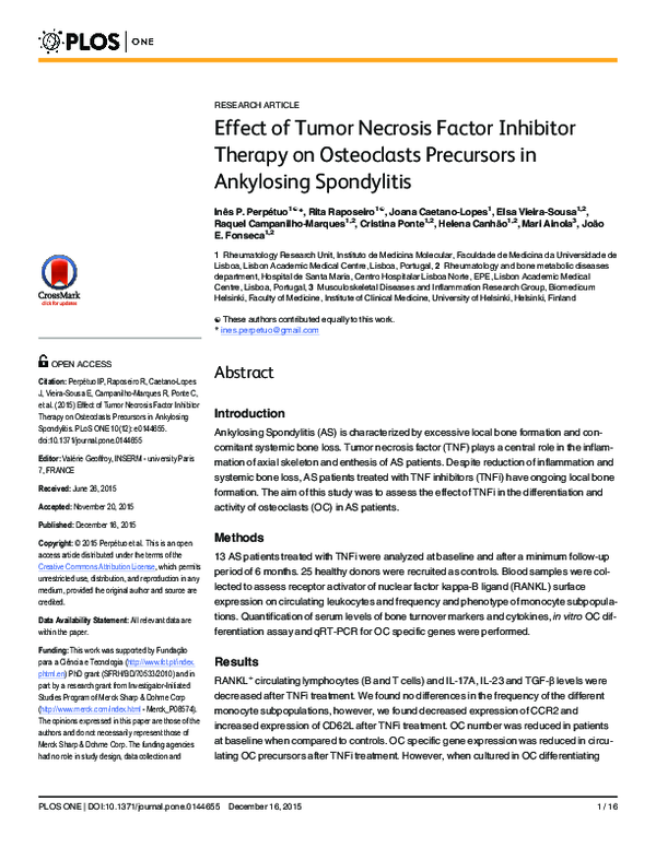 (PDF) Effect of Tumor Necrosis Factor Inhibitor Therapy on Osteoclasts ...