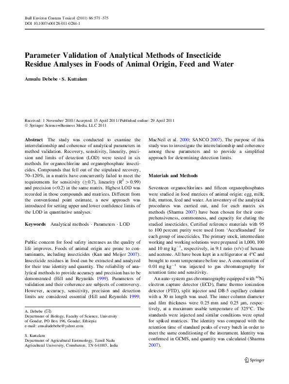(PDF) Parameter Validation of Analytical Methods of Insecticide Residue ...