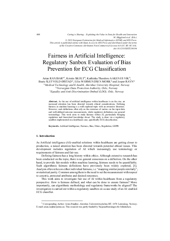 (PDF) Fairness in Artificial Intelligence: Regulatory Sanbox Evaluation of Bias Prevention for ...