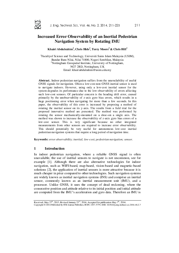 Pdf Increased Error Observability Of An Inertial Pedestrian Navigation System By Rotating Imu