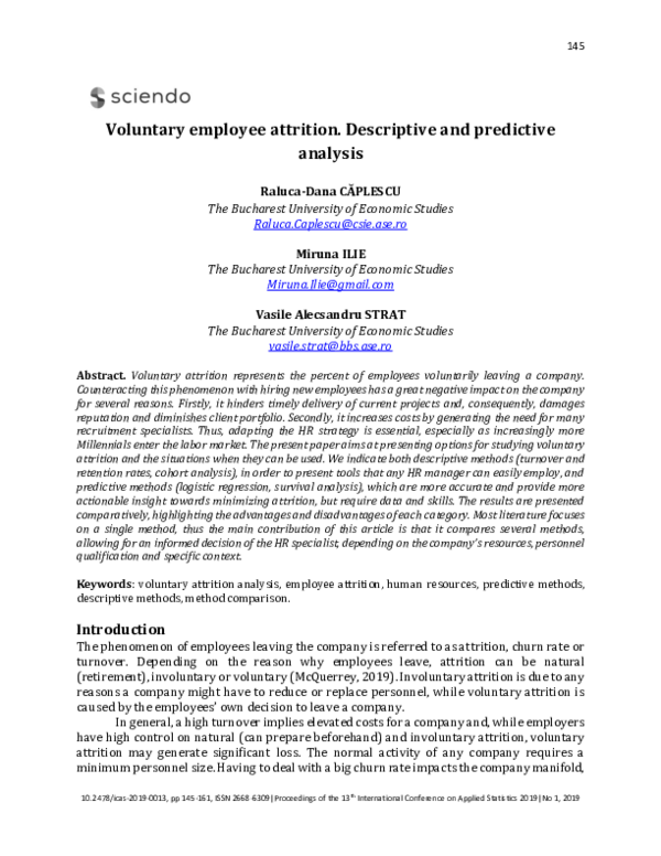 (PDF) Voluntary employee attrition. Descriptive and predictive analysis
