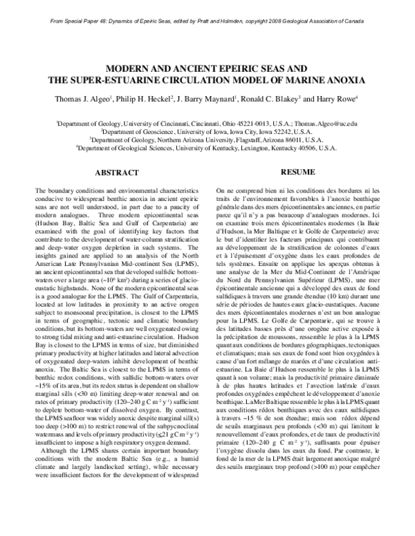 (PDF) Epeiric Seas and Marine Anoxia: Insights from Modern Analogues