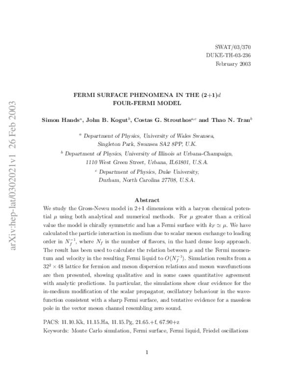 (PDF) Fermi surface phenomena in the (2+1)D four-Fermi model | Simon ...