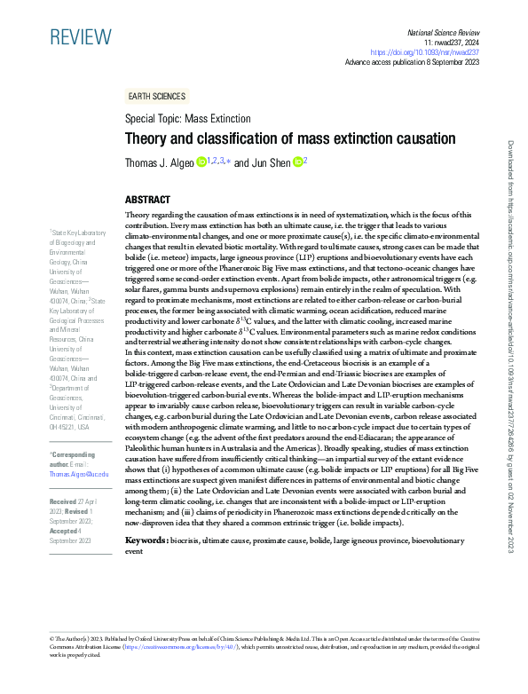(PDF) Theory and classification of mass extinction causation