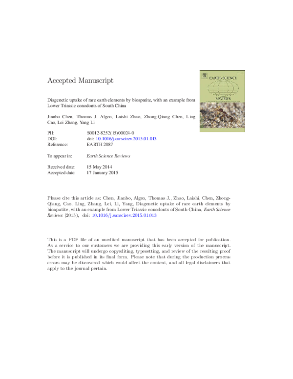 (PDF) Diagenetic uptake of rare earth elements by bioapatite, with an ...