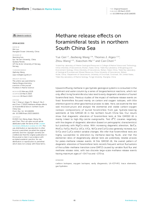 (PDF) Methane release effects on foraminiferal tests in northern South ...