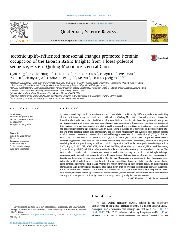 (PDF) Monsoon Changes and Hominin Occupation in Luonan
