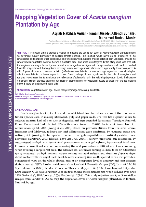 (PDF) Mapping Vegetation Cover of Acacia mangium Plantation by Age | Ismail Jusoh - Academia.edu