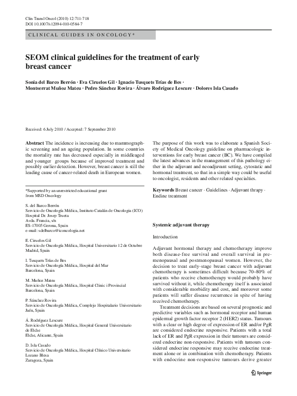 (PDF) SEOM clinical guidelines for the treatment of early breast cancer