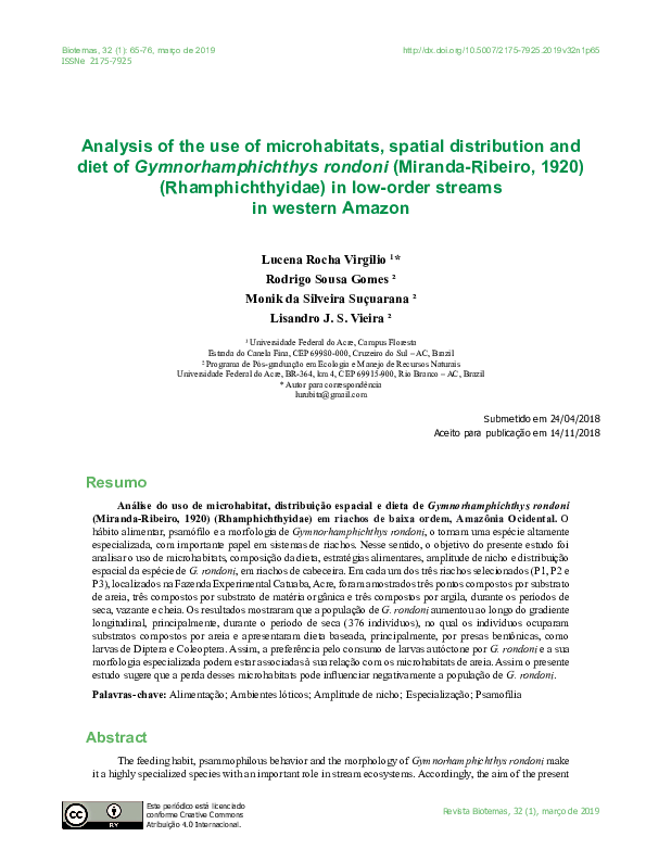 (PDF) Análise do uso de microhabitat, distribuição espacial e dieta de ...