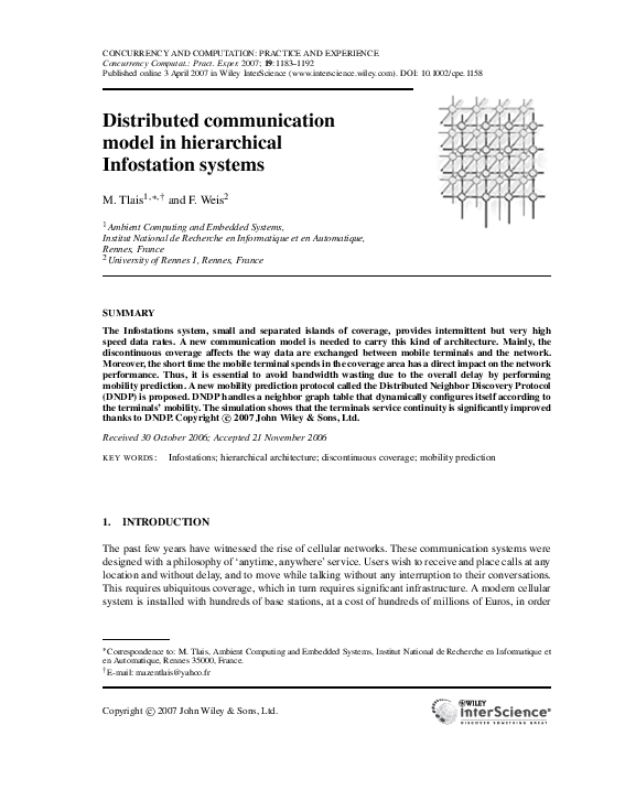 (PDF) Distributed communication model in hierarchical Infostation systems