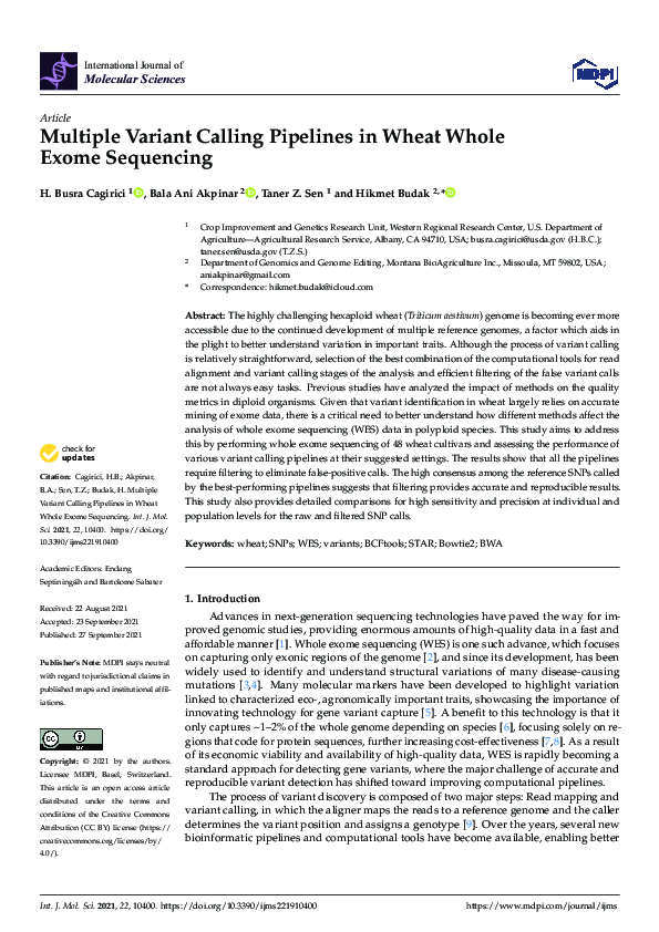 (PDF) Multiple Variant Calling Pipelines in Wheat Whole Exome Sequencing
