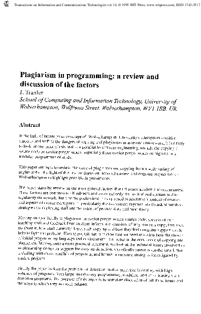 (PDF) Plagiarism In Programming: A Review And Discussion Of The Factors