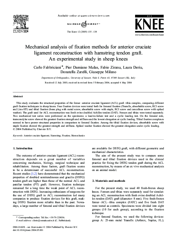 (PDF) Mechanical analysis of fixation methods for anterior cruciate ...