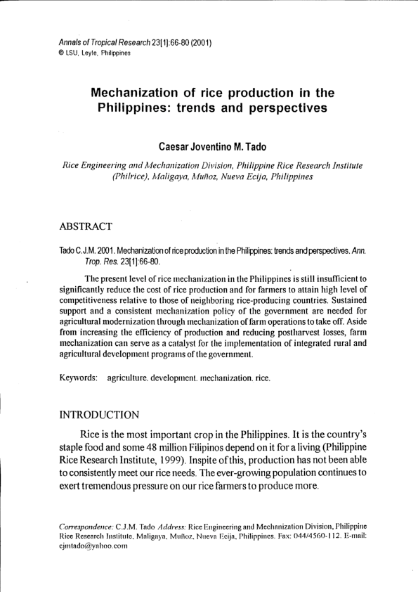 (PDF) Mechanization of rice production in the Philippines