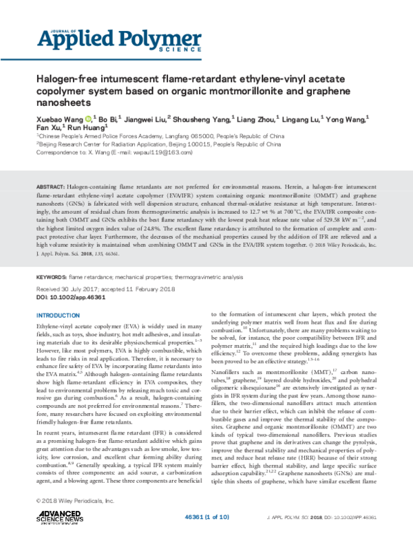 (PDF) Halogen‐free intumescent flame‐retardant ethylene‐vinyl acetate ...