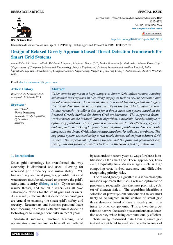 (PDF) Design of Relaxed Greedy Approach based Threat Detection Framework for Smart Grid Systems