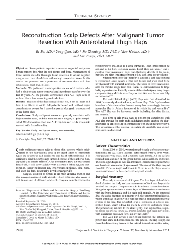 (PDF) Reconstruction Scalp Defects After Malignant Tumor Resection With Anterolateral Thigh Flaps