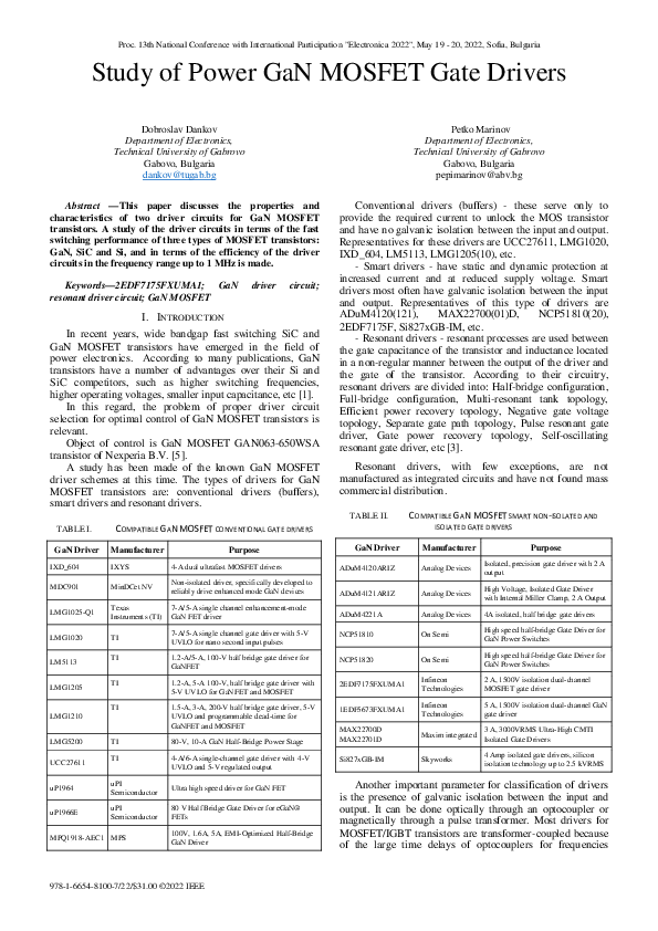 (PDF) Study of Power GaN MOSFET Gate Drivers