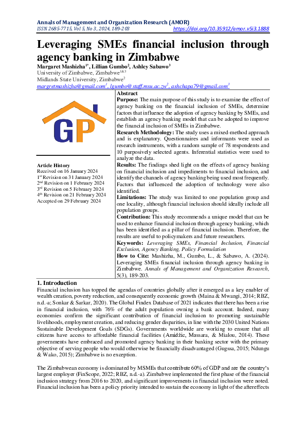 (PDF) Leveraging SMEs financial inclusion through agency banking in ...