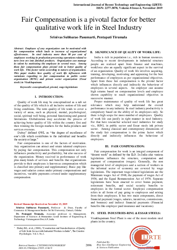 (PDF) Fair Compensation is a Pivotal Factor for Better Qualitative Work ...