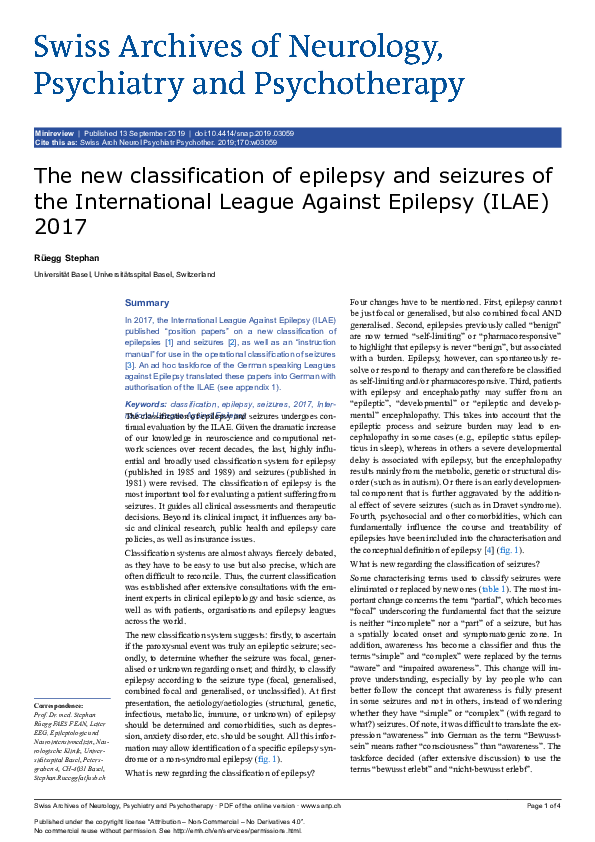 (PDF) The new classification of epilepsy and seizures of the ...