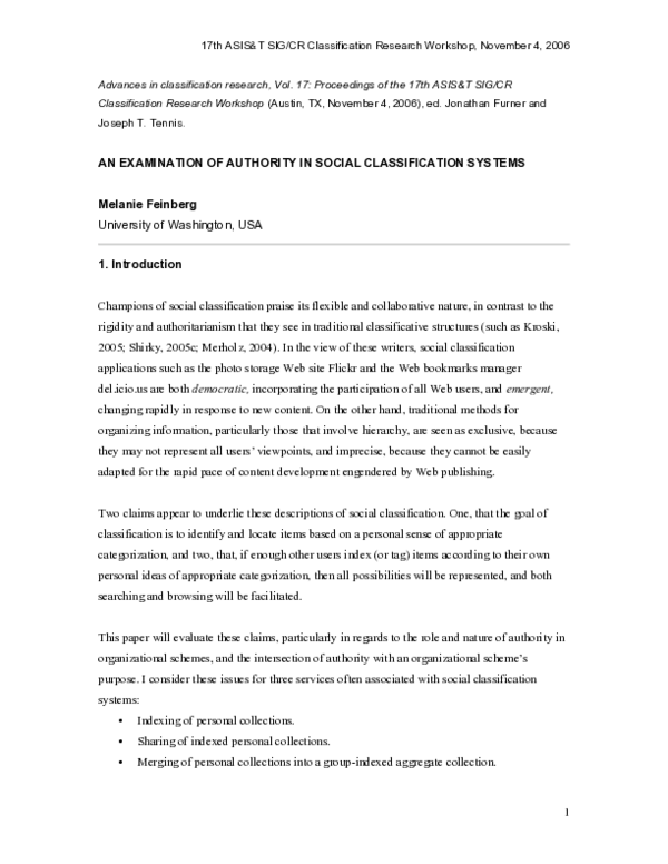 (PDF) An Examination of Authority in Social Classification Systems