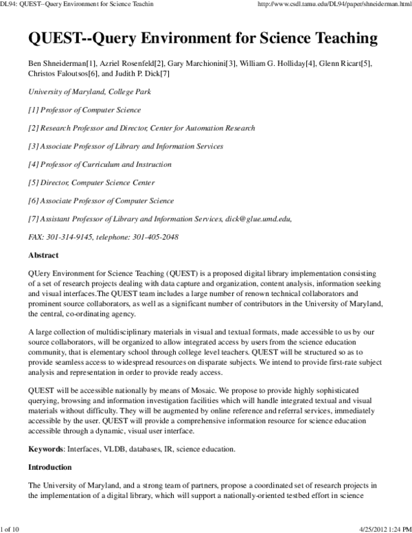 (PDF) QUEST--Query Environment for Science Teaching