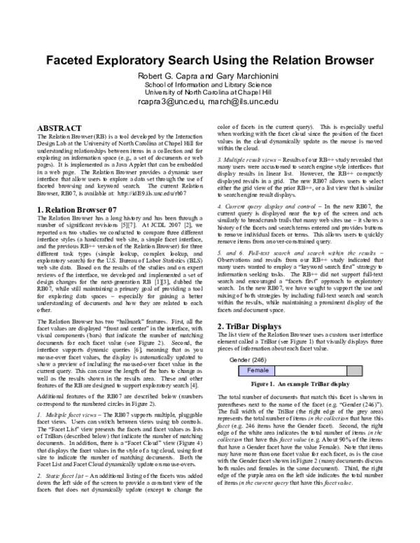 (PDF) Faceted Exploratory Search Using the Relation Browser