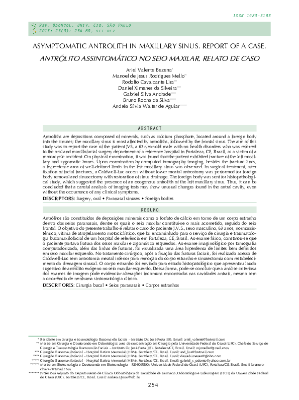 (PDF) Asymptomatic antrolith in maxillary sinus. Report of a case