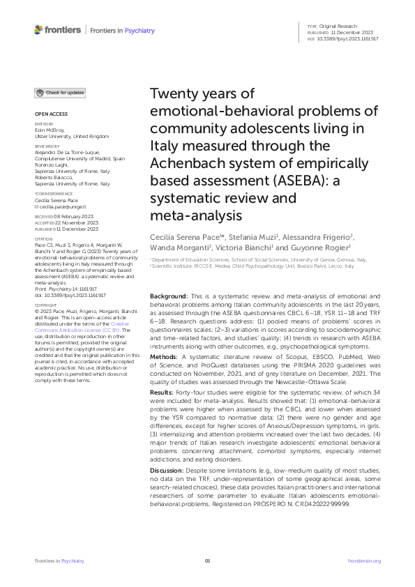 (PDF) Twenty years of emotional-behavioral problems of community ...