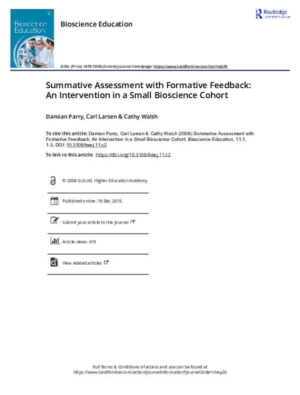 (PDF) Summative Assessment with Formative Feedback: An Intervention in ...