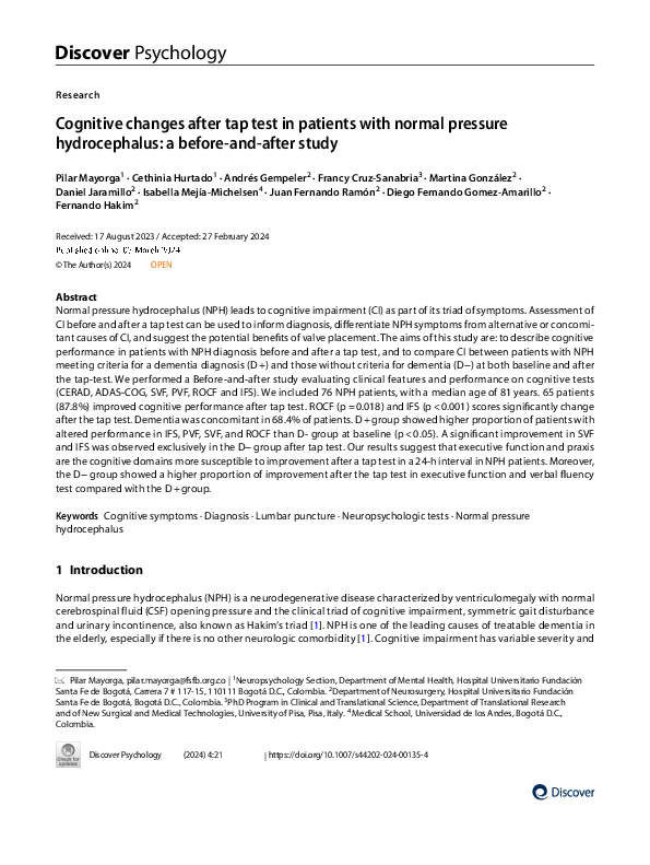 (PDF) Cognitive changes after tap test in patients with normal pressure ...