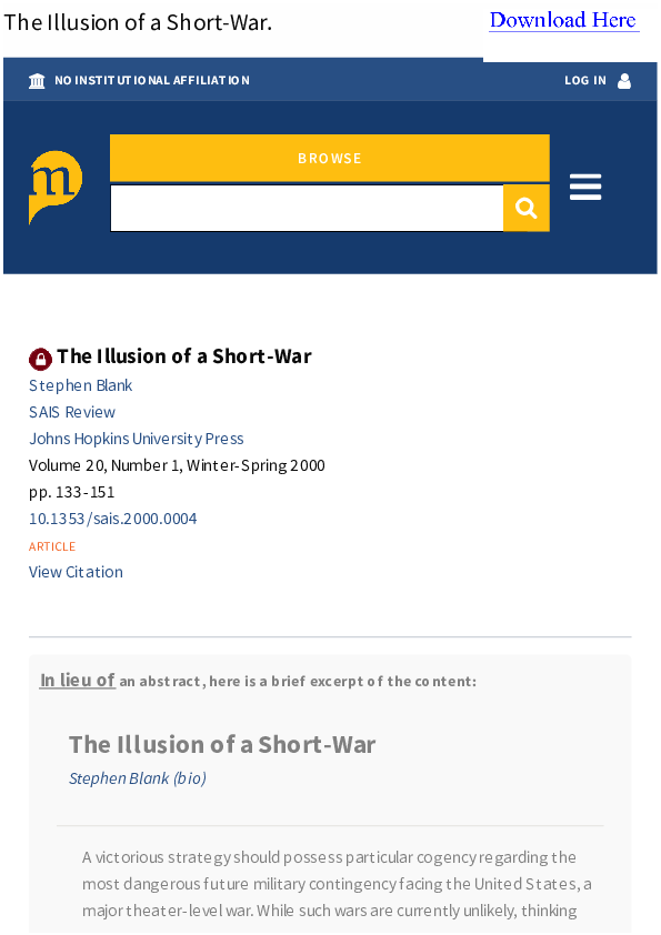 (PDF) The Illusion of a Short-War