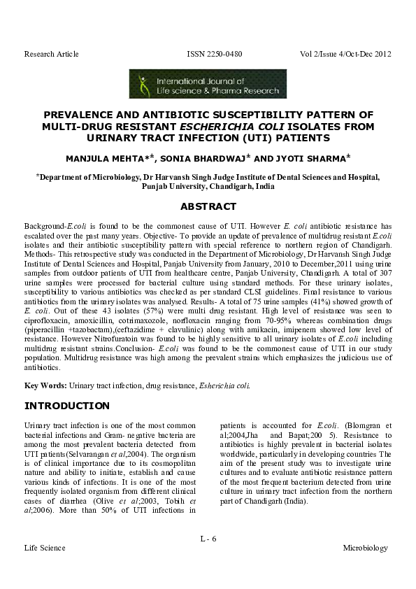 (PDF) Prevalence and Antibiotic Susceptibility Pattern of Multi-Drug ...