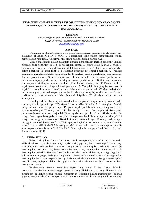 (PDF) Kemampuan Menulis Teks Eksposisi Dengan Menggunakan Model ...