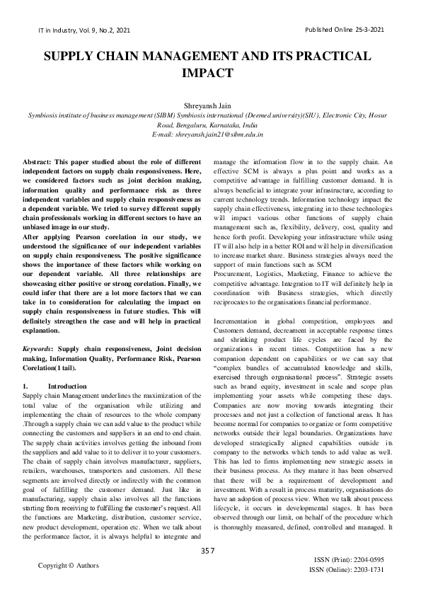 (PDF) Supply Chain Management and Its Practical Impact