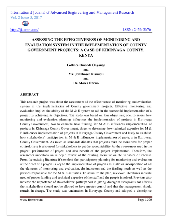(PDF) Assessing the effectiveness of monitoring and evaluation system in the implementation of ...