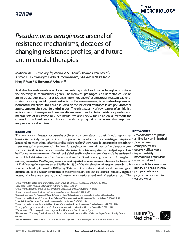 (PDF) Pseudomonas aeruginosa: arsenal of resistance mechanisms, decades of changing resistance ...