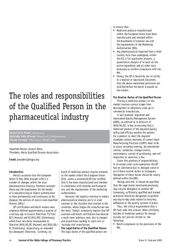 PDF The Roles And Responsibilities Of The Qualified Person In The pdf-the-roles-and-responsibilities-of-the-qualified-person-in-the