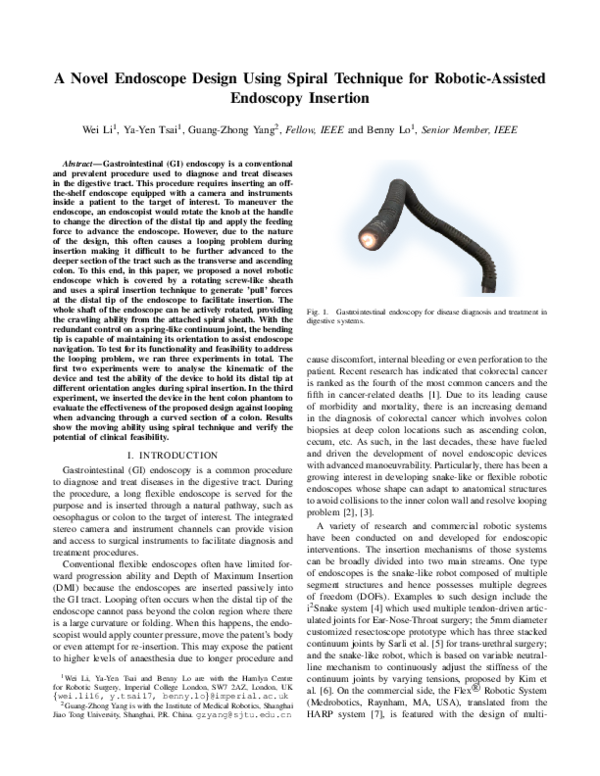 (PDF) A Novel Endoscope Design Using Spiral Technique for Robotic-Assisted Endoscopy Insertion