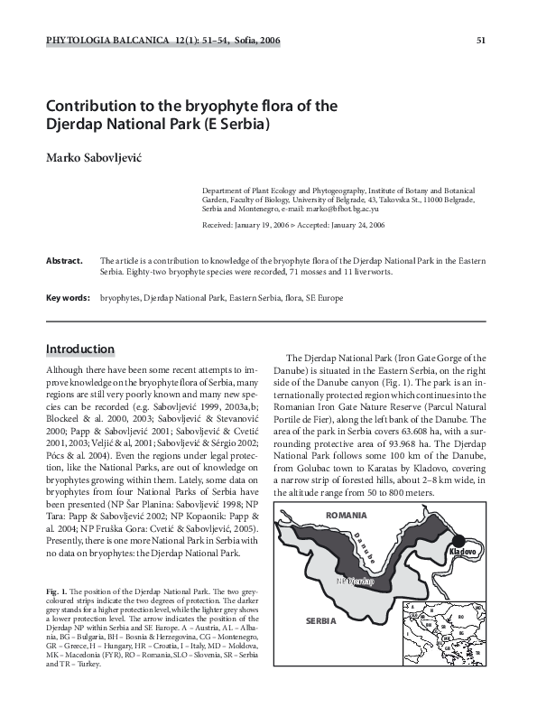 (PDF) Contribution to the Bryophyte Flora of the Djerdap National Park ...