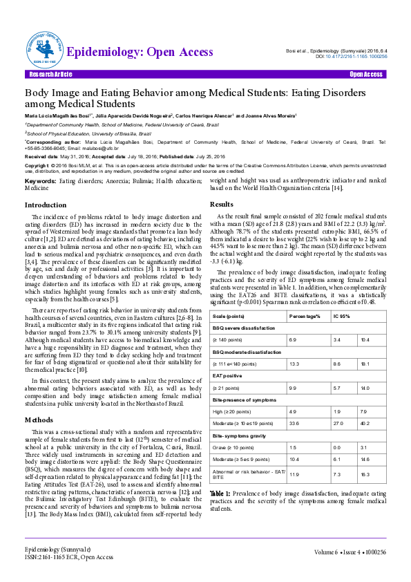 (PDF) Body Image and Eating Behavior among Medical Students: Eating ...