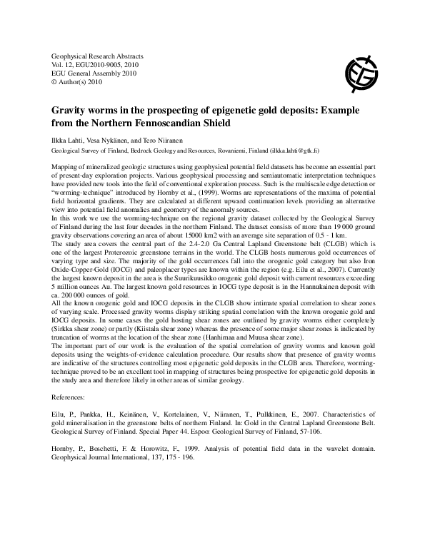 (PDF) Gravity worms in the prospecting of epigenetic gold deposits: Example from the Northern ...