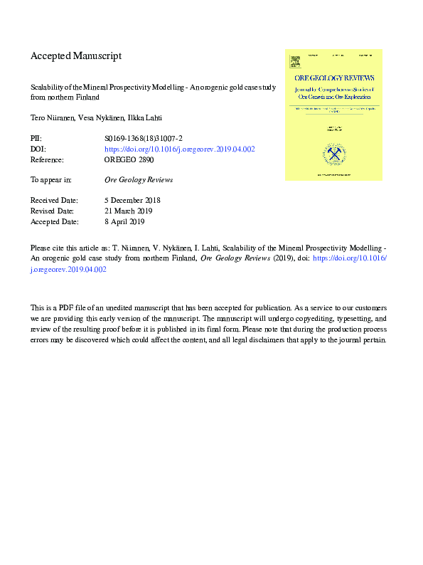 (PDF) Scalability of the mineral prospectivity modelling – An orogenic ...
