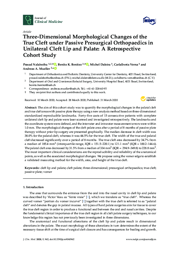 (PDF) Three-Dimensional Morphological Changes of the True Cleft under Passive Presurgical ...